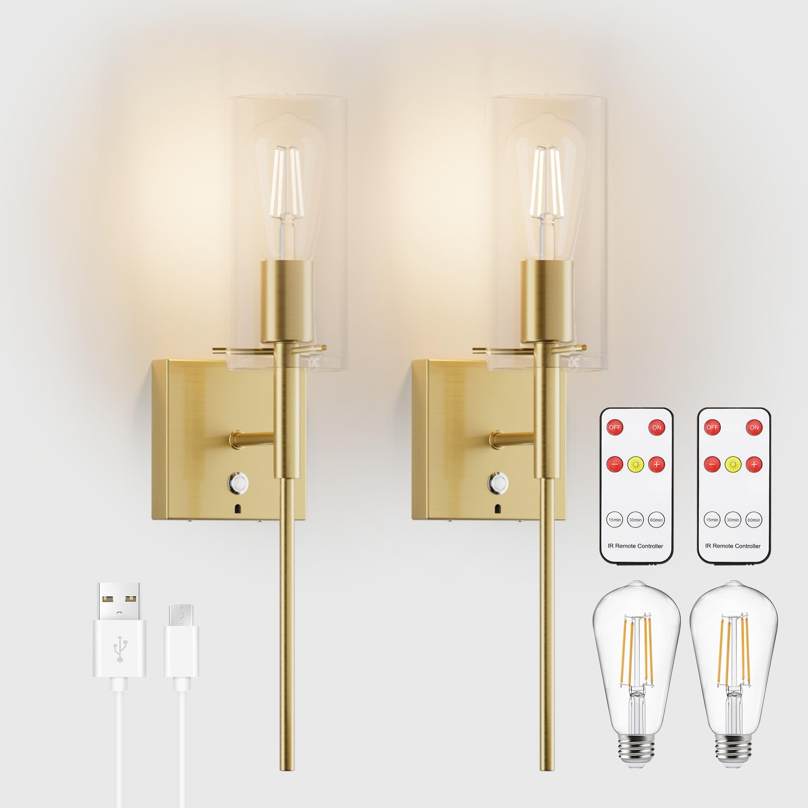 Tipace Battery Operated Wall Sconces Set of Two,with Remote Control,Dimmable,Warm Light Wireless ...