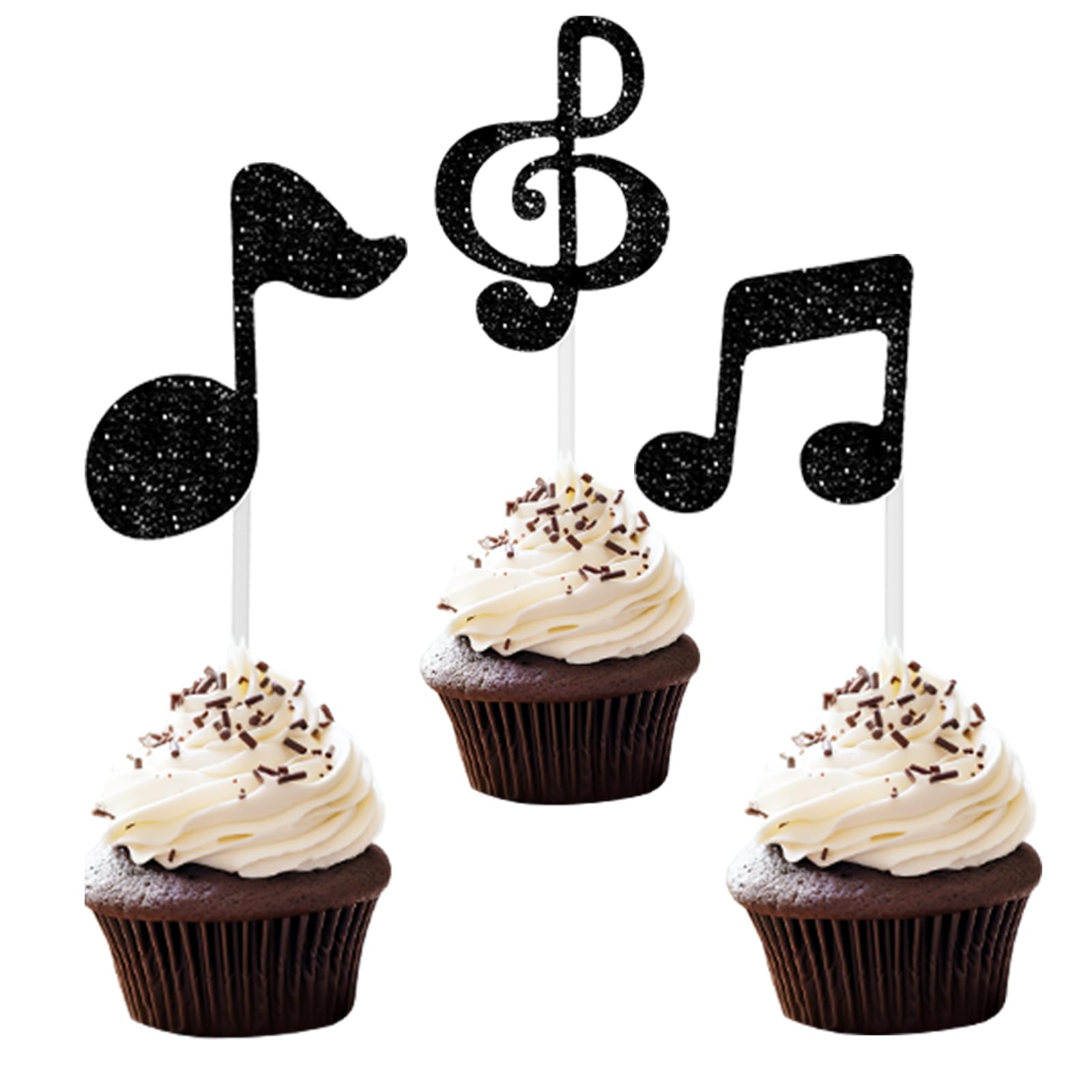 Snapklik.com : 24 Pcs Music Notes Cupcake Toppers, Black Glitter ...