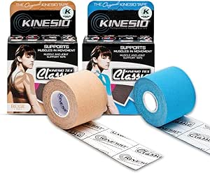 Amazon.com: Kinesio Taping - Elastic Therapeutic Athletic Tape Tex Classic Bundle - Beige & Blue ...