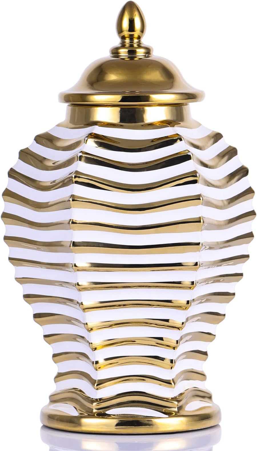 Amazon.com: 18.1" White and Gold Ceramic Ginger Jar with Lid - Modern ...