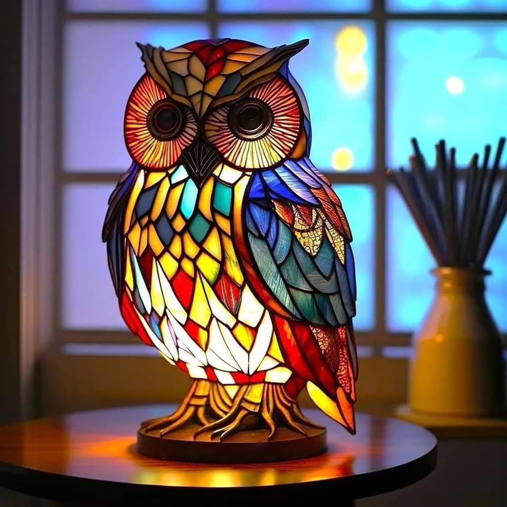 SAKEMA Table Lamp Series, Stained Resin Owl Lamp for Bedroom Animal ...