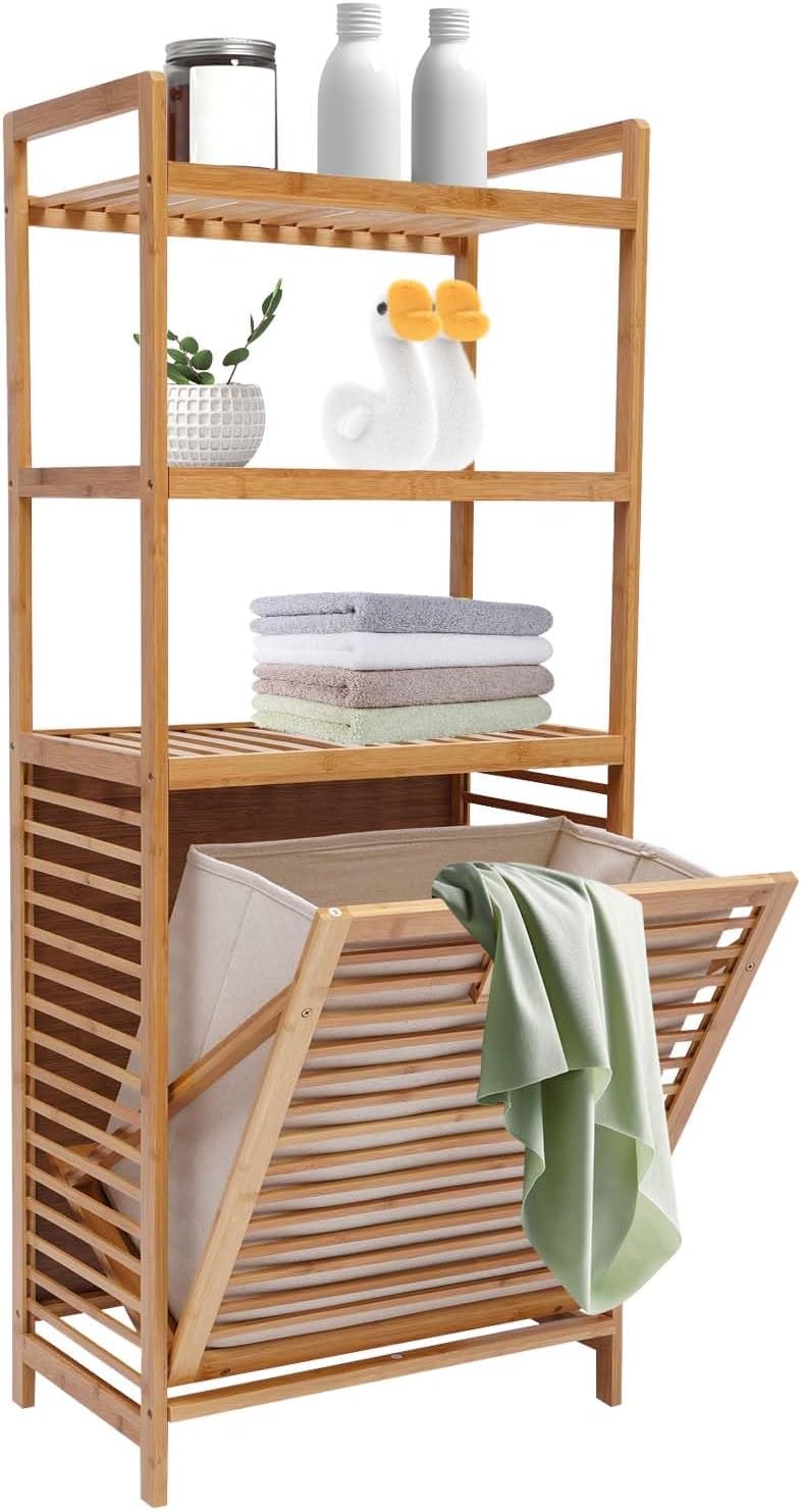 Amazon.com: 2-Tier Fold Out Hamper Shelf Storage - Space Saving ...