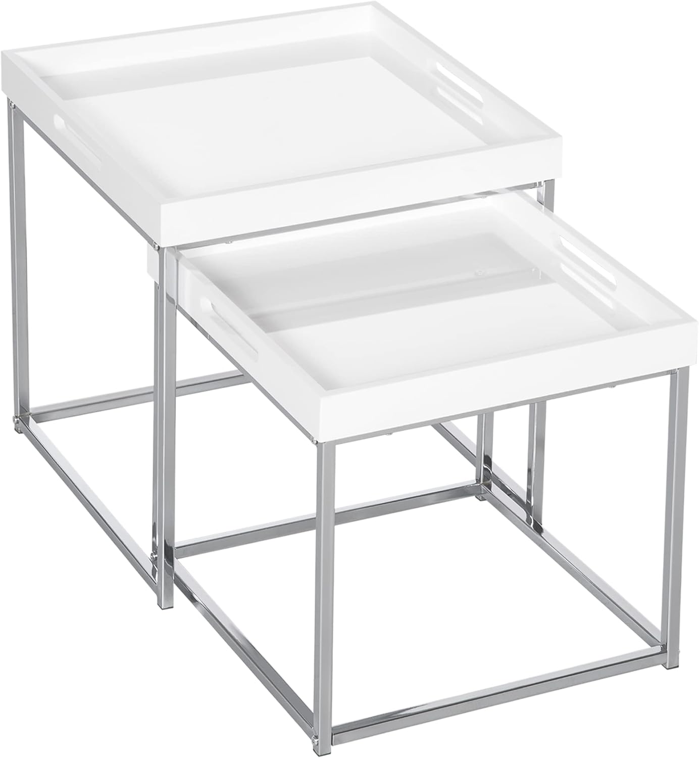 HOMCOM High Gloss Coffee Table Set of 2, Square Nest of Tables with ...