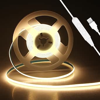 ALITOVE Dimmable USB COB LED Light Strip 5V 2M Warm White 800LEDs Strip 3000K CRI 90+ Flexible ...