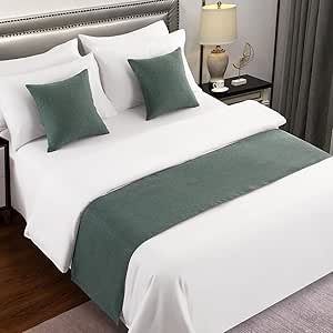 Amazon.com: AMBERIS Bed Runner Blue-Green, Imitation Linen Decorative ...