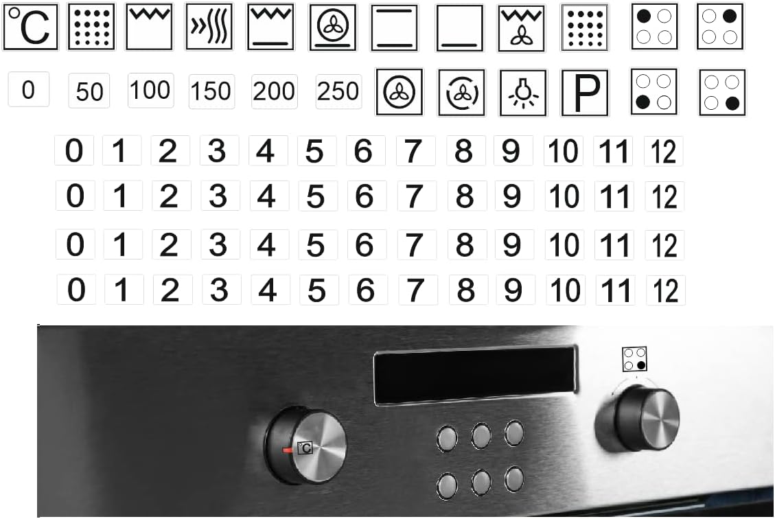 CookerStickers UK Replacement Oven Stickers. Black on Transparent PVC ...