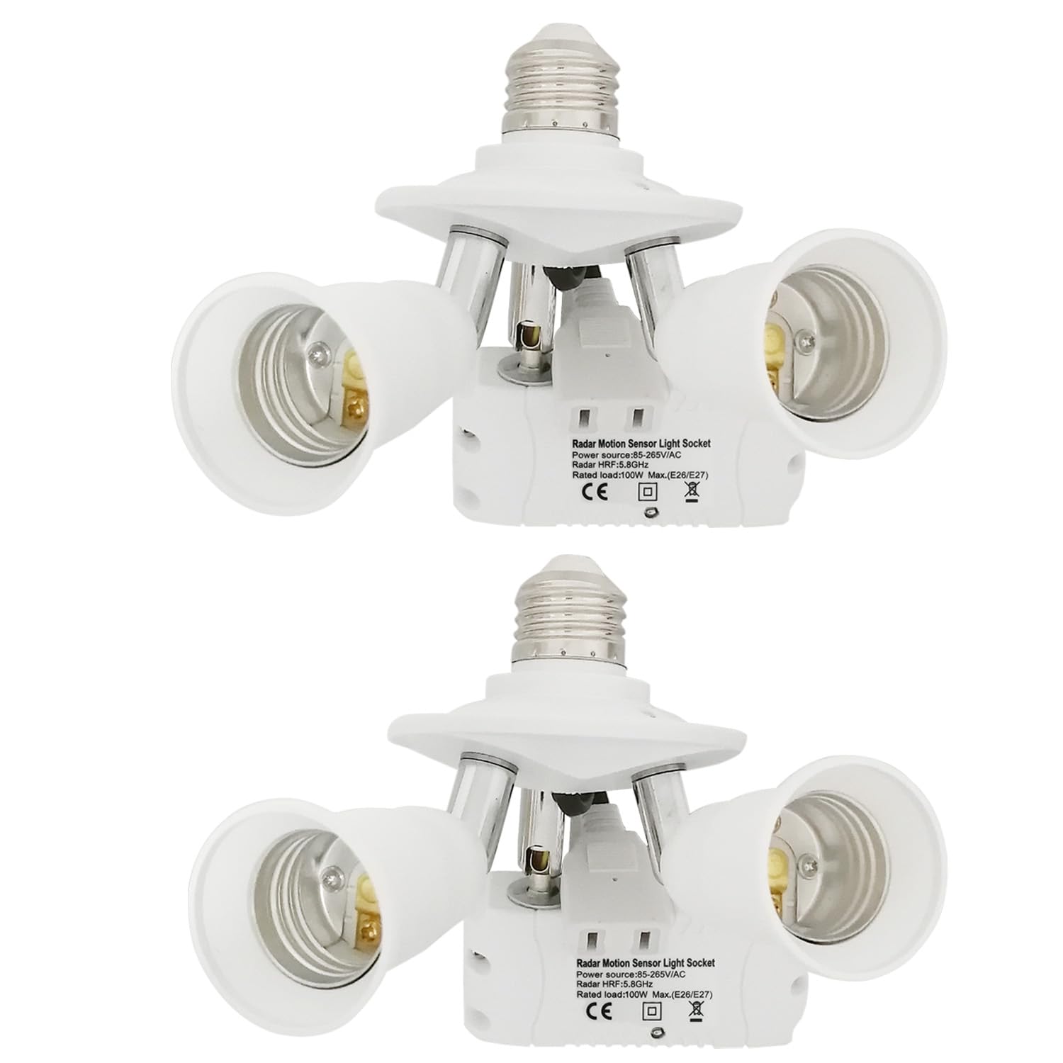 Radar Motion Activated Light Sockets,2 in 1 E26/E27 Dual Light Bulb ...
