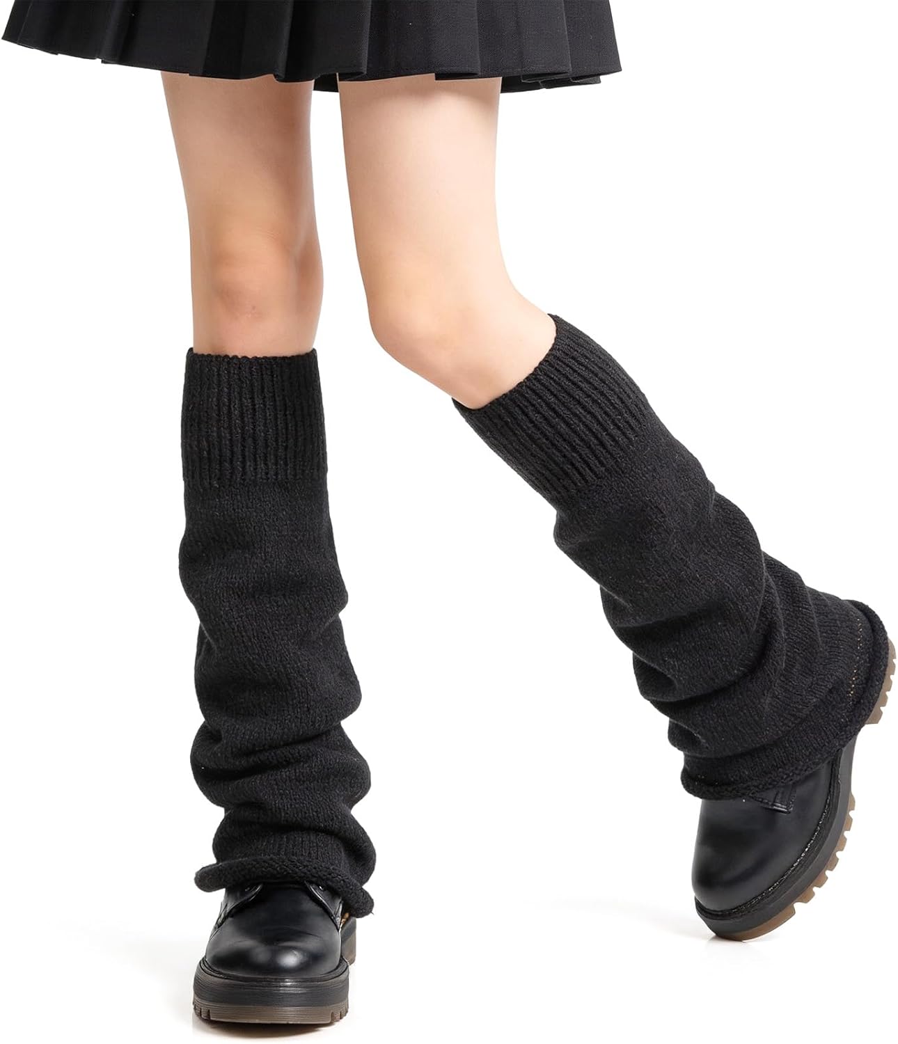 TIESOME 1 Pair Goth Leg Warmers, Wide Black Fuzzy Knit Leg Warmers for ...