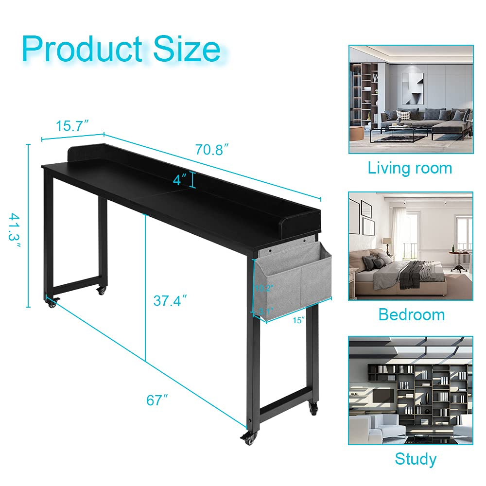 Buy HOPUBUY Overbed Table with Wheels, Wood Rolling Bed Desk for Full ...