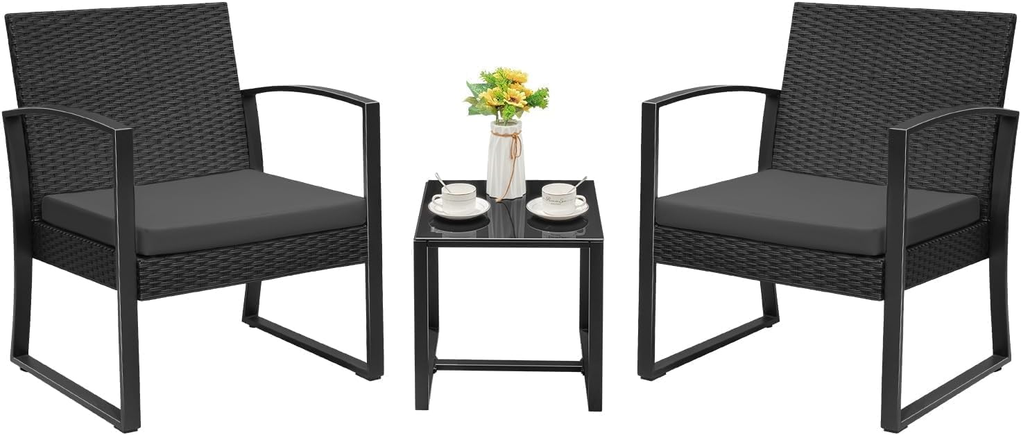 Amazon.com: Greesum 3 Pieces Outdoor Furniture Set Patio Bistro Chairs ...
