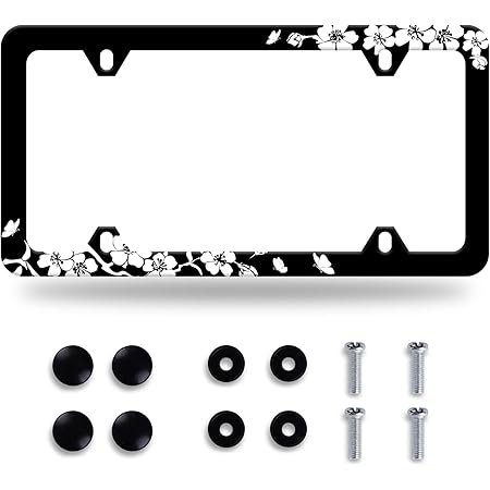 Amazon.com: Black White Cherry Blossoms License Plate Frame Floral ...