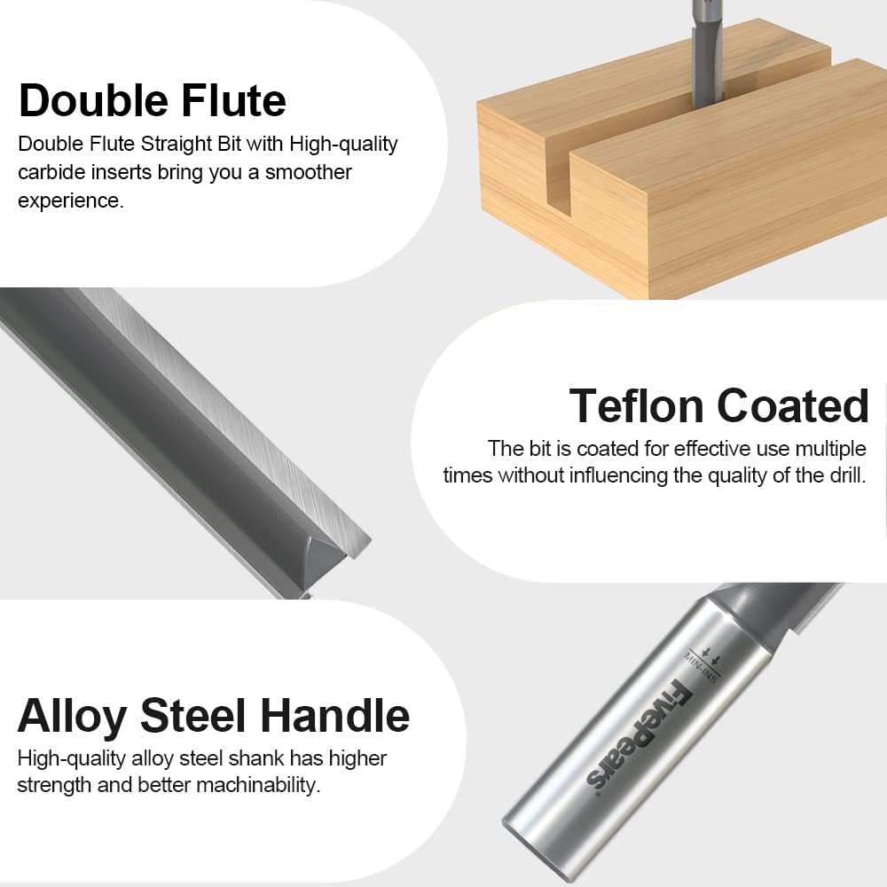 Snapklik.com : FivePears Straight Router Bits 1/2 Inch Shank Double Flute