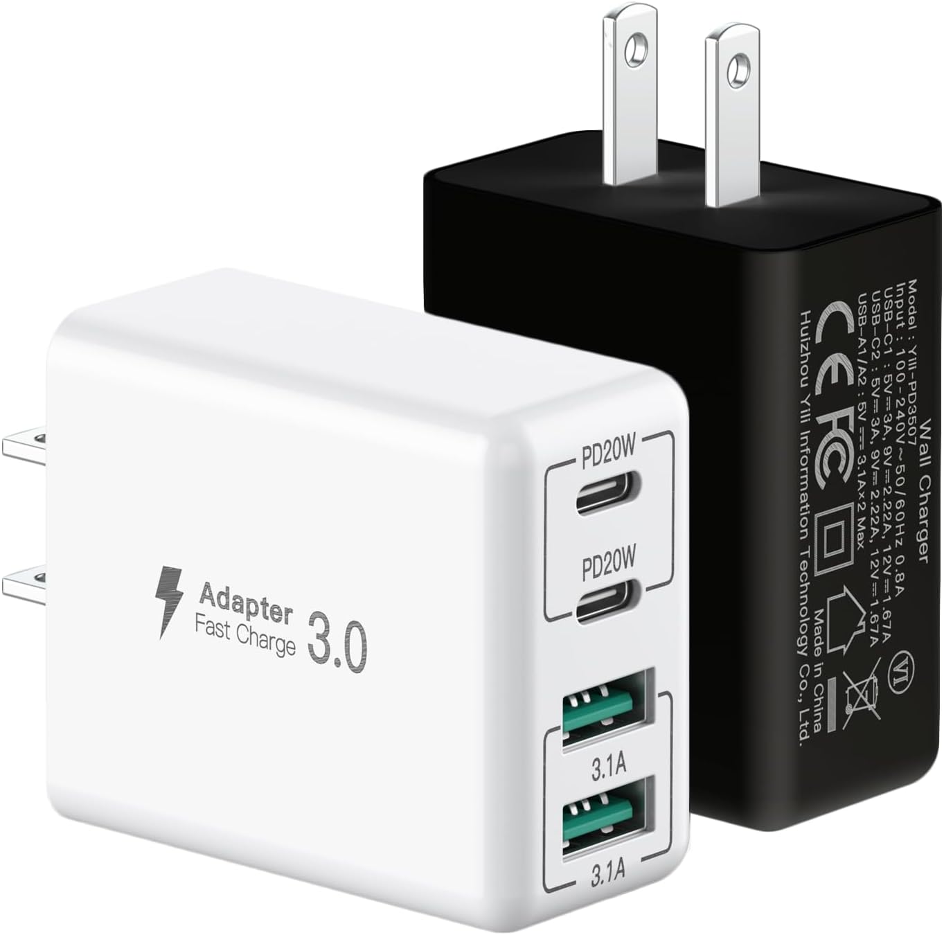 Amazon.com: [2 Pack] USB C Wall Charger, 40W 4-Port USB C Charger Block ...