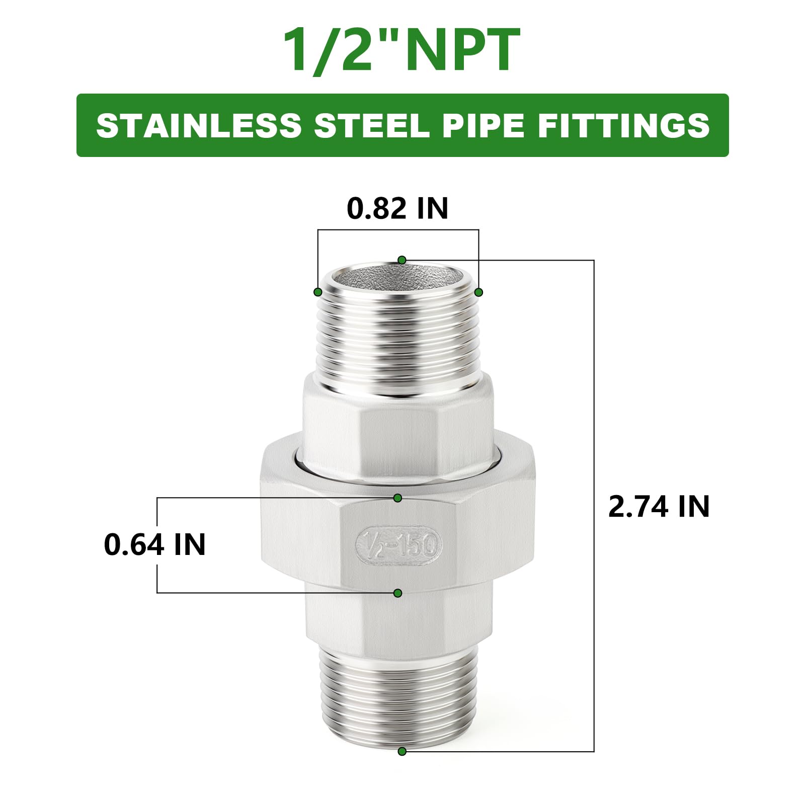 Snapklik.com : 1PCS 304 Stainless Steel Union1/2" NPT Male X 1/2" NPT ...