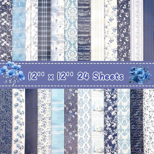 Amazon.com: 24 Sheets Scrapbook Paper 12x12 Inch Blue Floral ...