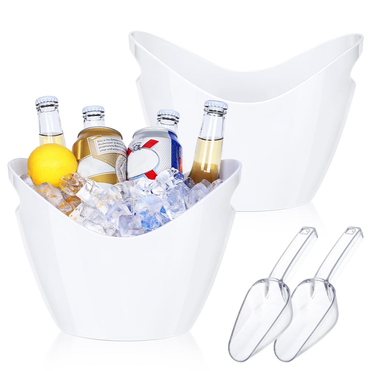 Ice Bucket for Parties 2 Pcs 4 Liter White Plastic Drink Wine Clear ...