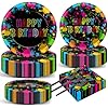 Amazon.com: Qyeahkj 200pcs Neon Party Paper Plate and Napkins Supplies ...