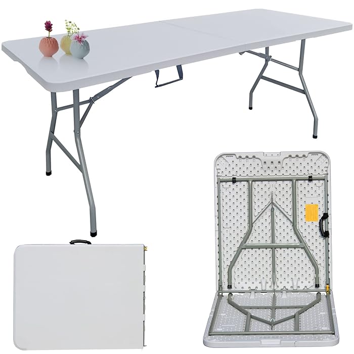 Buy 5ft, 6ft Folding Table, Trestle Heavy Duty Plastic Fold-in-Half ...