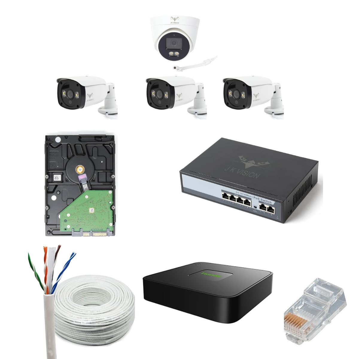 Buy JK Vision 5MP CCTV IP Camera Full Set, 3 Bullet 1 Dome, 5 Channel ...