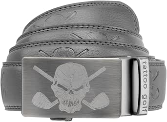 Tattoo Golf Grey Leather Ratchet Belt One Size Fits Most at Amazon Men ...