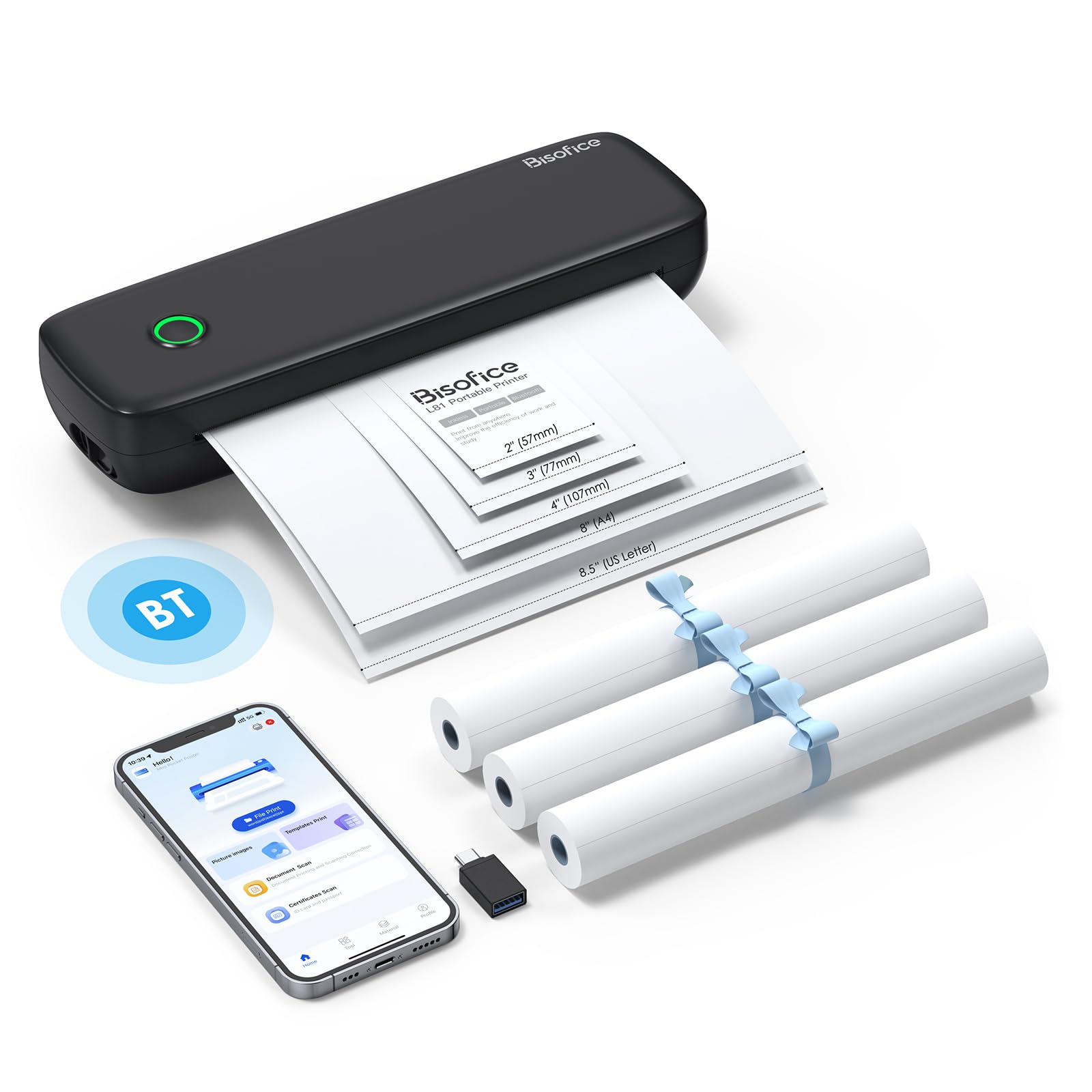 Bisofice L81 Imprimante Thermique A4, Imprimante Portable A4, Bluetooth ...