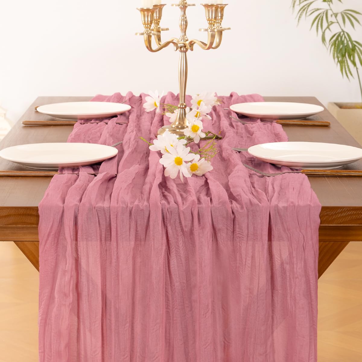 Snapklik.com : 10pcs Mauve Cheesecloth Table Runner Boho Rustic Gauze ...