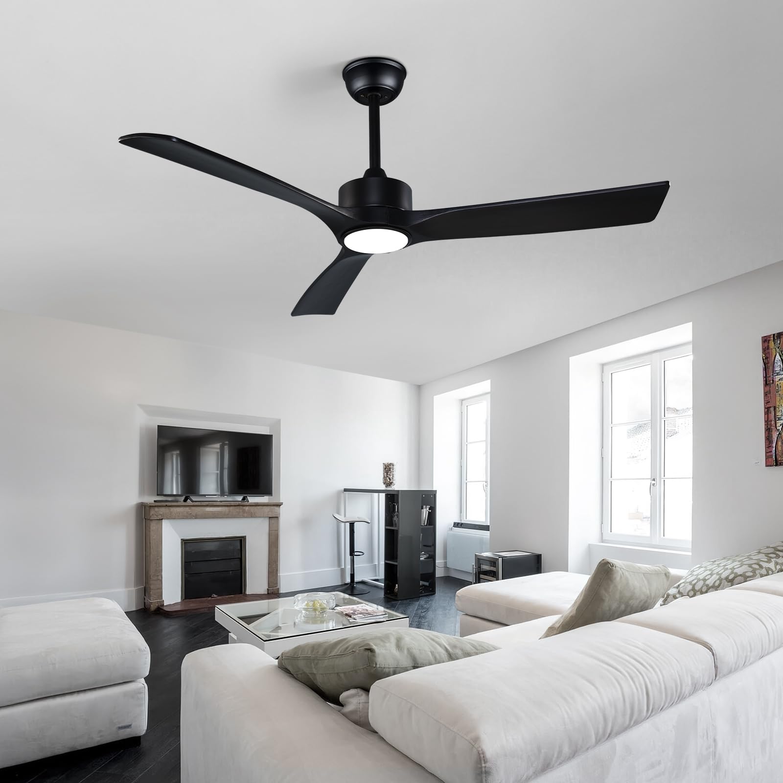 Amazon.com: FOBLKS 52 Inch Modern Black Ceiling Fan with Lights and ...