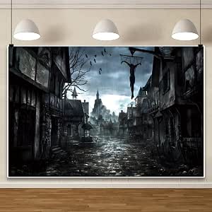 Amazon.com : ChloropLastid 5x3ft Halloween Horror Haunted City Backdrop ...
