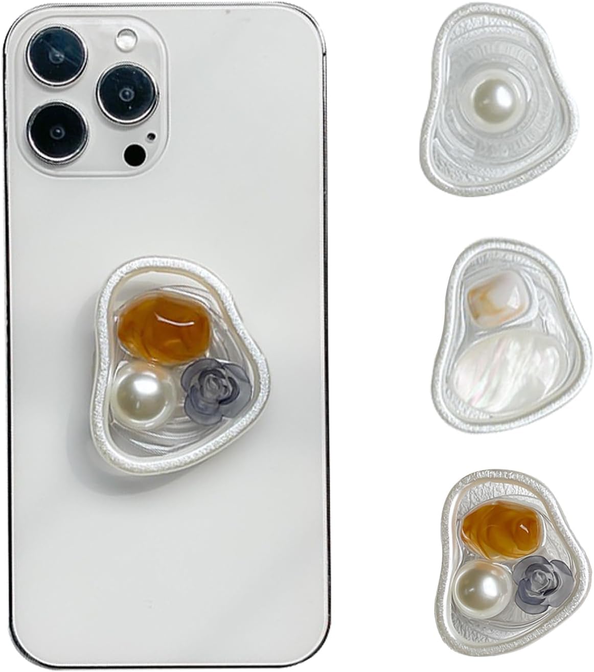 Amazon.com: 3Pcs Natural Stone Pearl Pop-Socket, Crystal Phone Grip ...