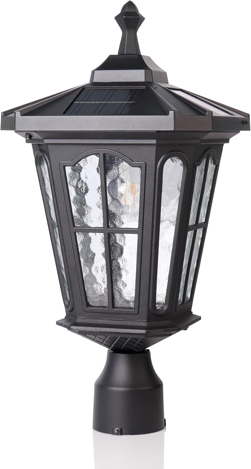 Koepom KP4336Q-A Outdoor Octagonal Solar Lamp Post Light with Rippled ...