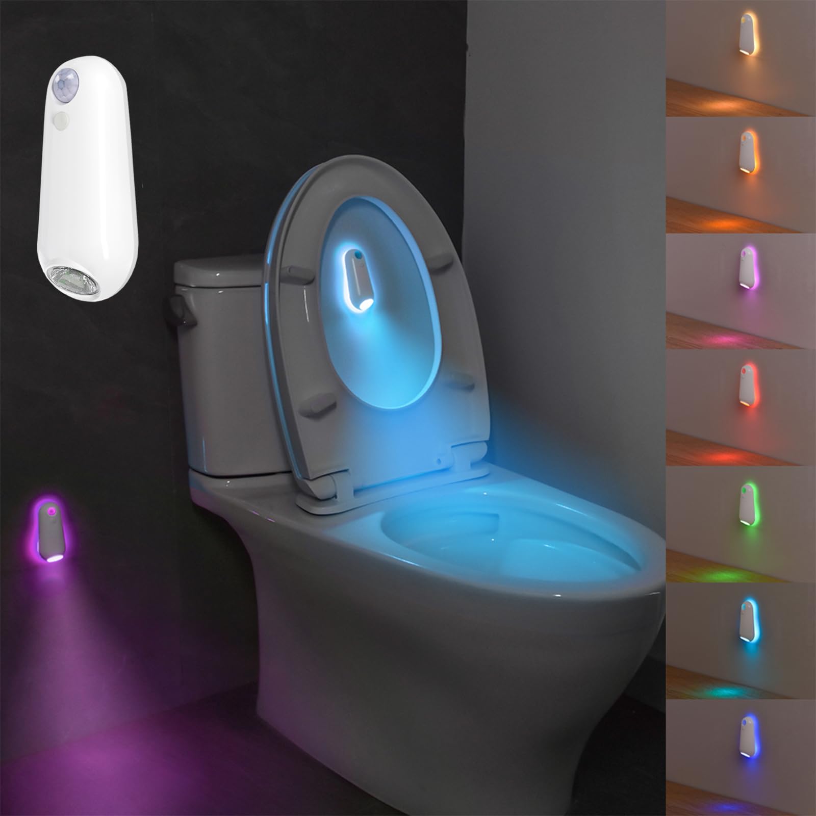 VEEKI Toilet Light Motion Sensor, 8 Colors Changing Toilet Night Light for Bathroom Decor ...