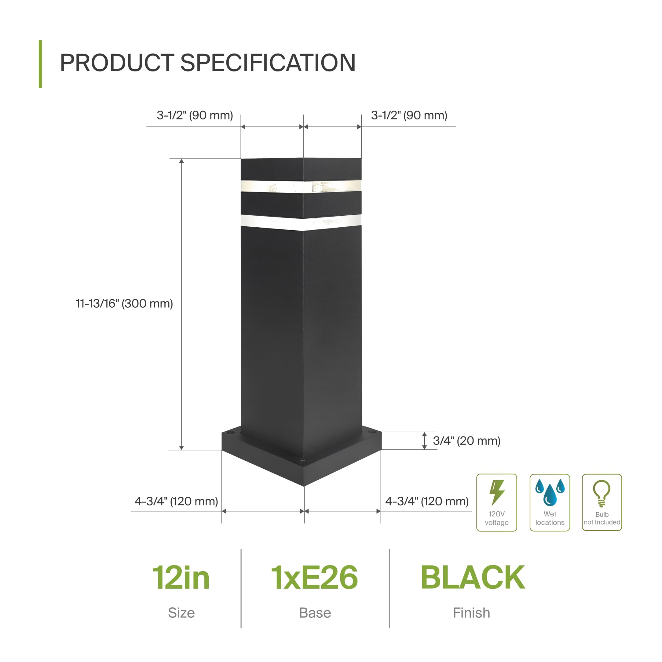 Square Bollard Light 120 Volt Havit Fedor Square 24V 12W LED Tri