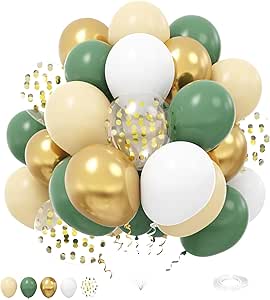 Amazon.com: Sage Green and Gold Balloons, Olive Green White Metallic Gold Confetti Latex ...