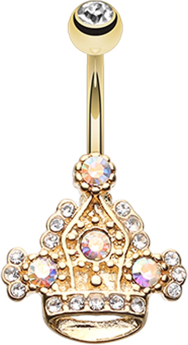Amazon.com: Royal Majesty Crown Belly Button Ring - 14 GA (1.6mm ...