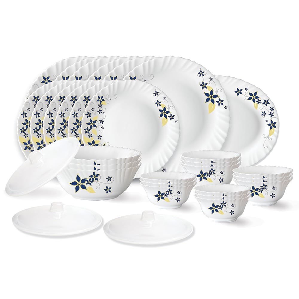 Larah by Borosil Viva Fluted Series Opalware Dinner Set | 31 Pieces for ...