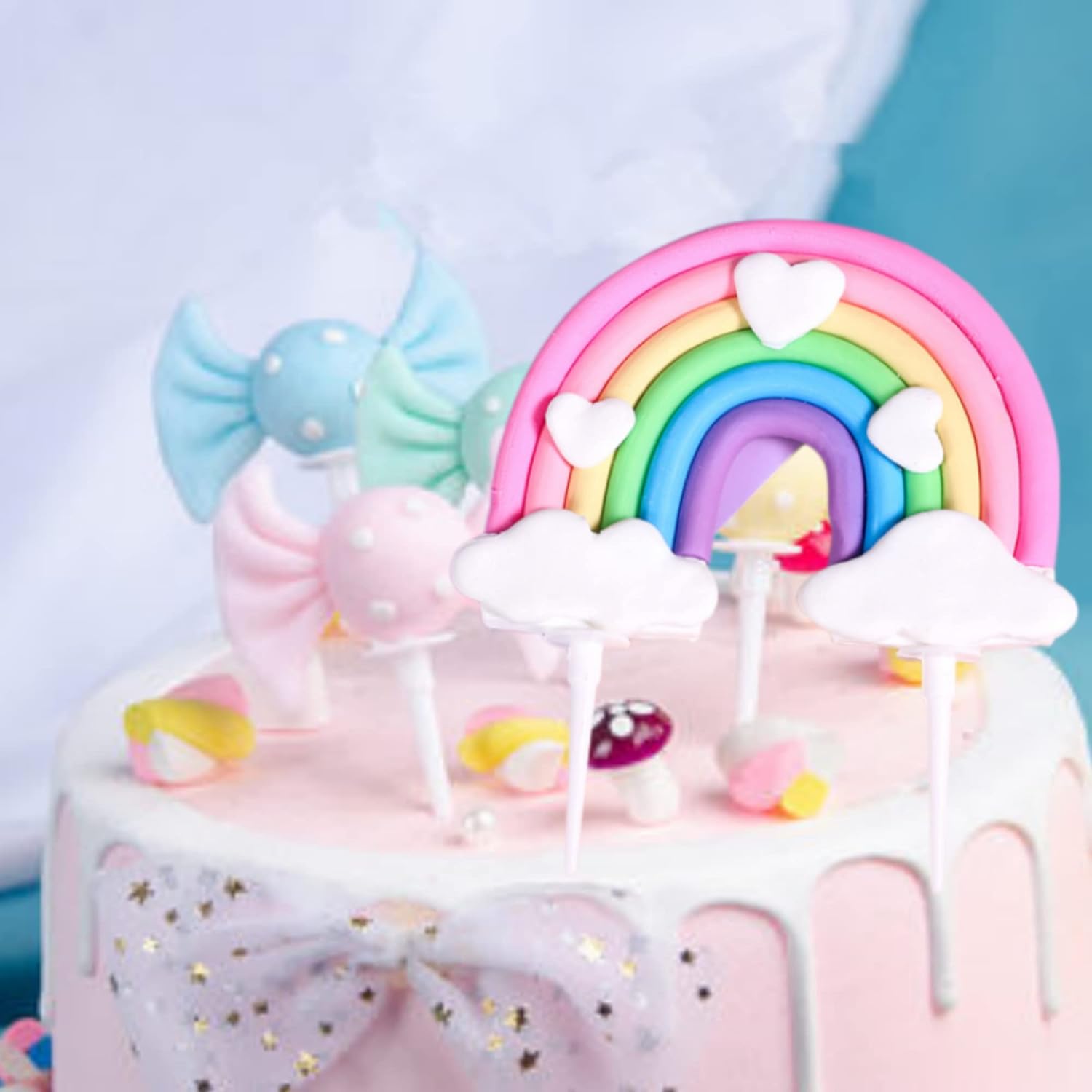 Rainbow Cloud Cake Topper, Colorful Rainbow Soft Pottery Cake Cupcake ...