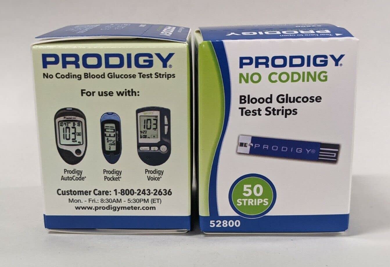 Prodigy Tiras de prueba de glucosa en sangre sin codificación 50 ...