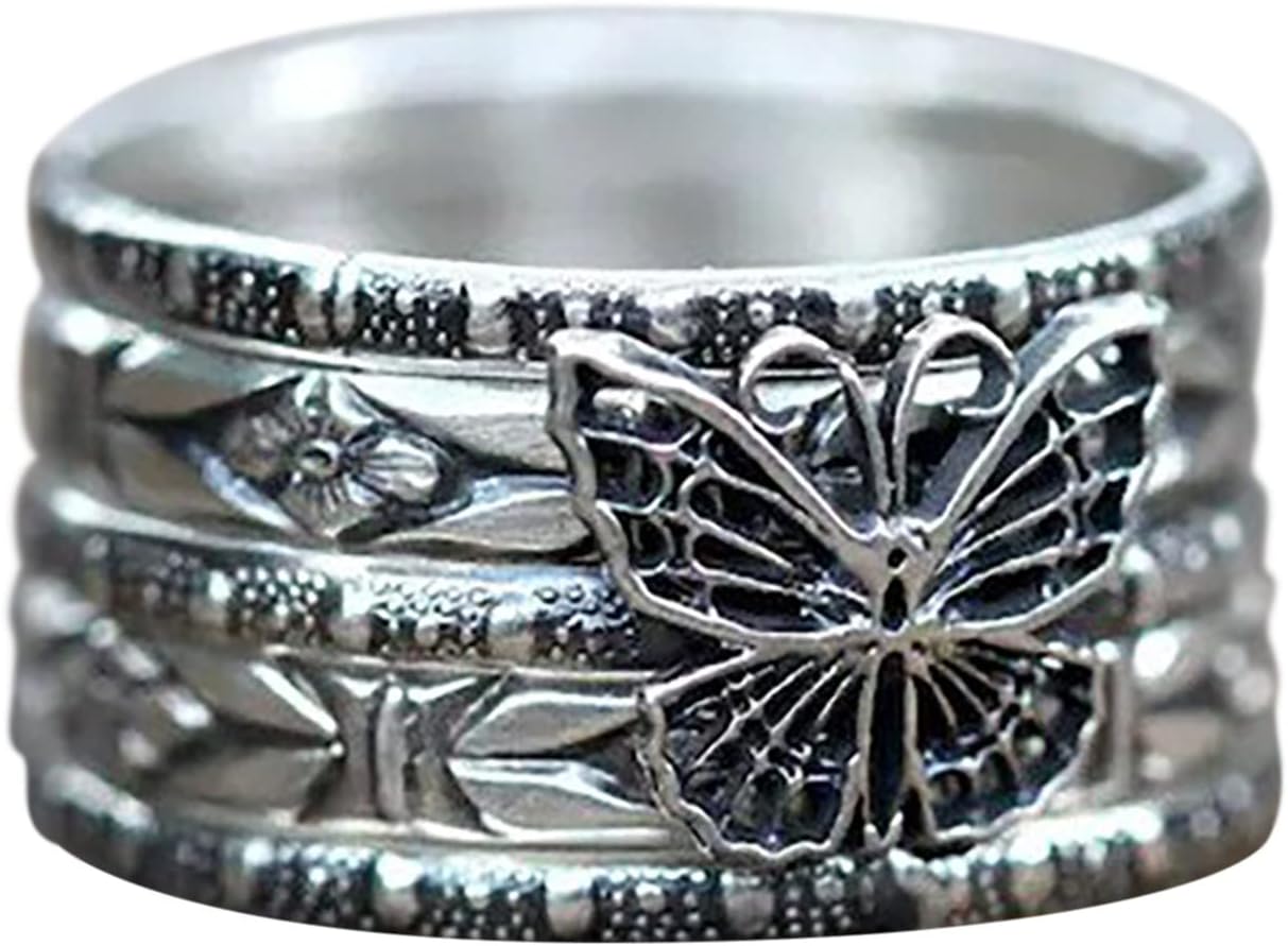 Amazon.com: Ring Assortment Ring Piece 5 Ring Butterflies Silver Couple ...