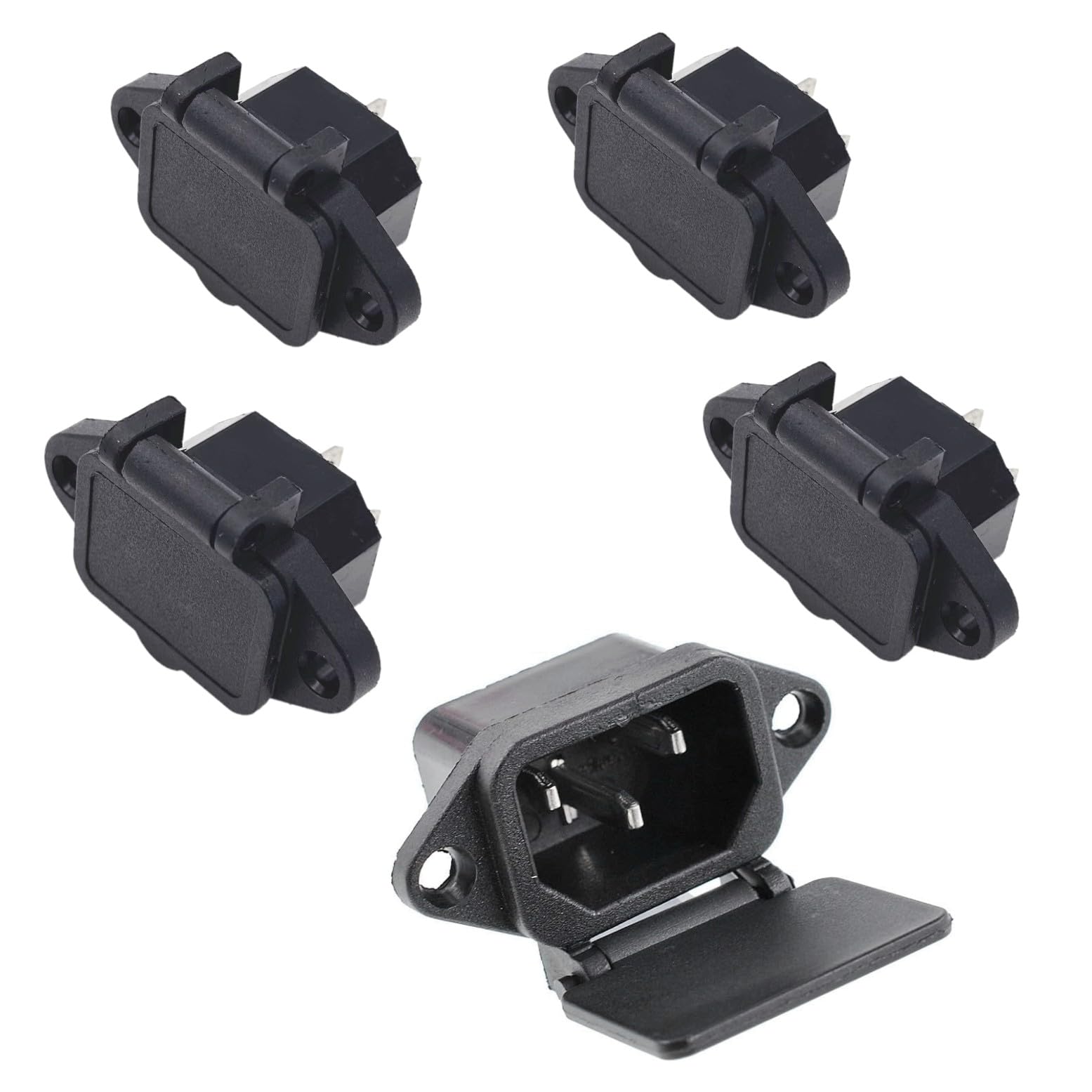 JZK 5-Pack C14 Plug Adapter Panel Mount, AC 250V 10A 3-Pole IEC Input ...