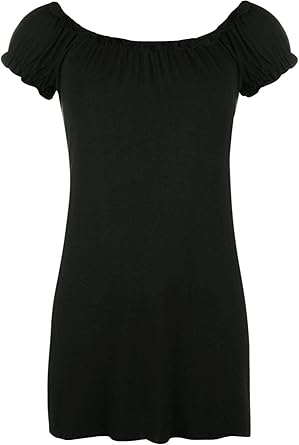 Ladies New Plain Off Shoulder Boho Womens Elasticated Gathered Long ...