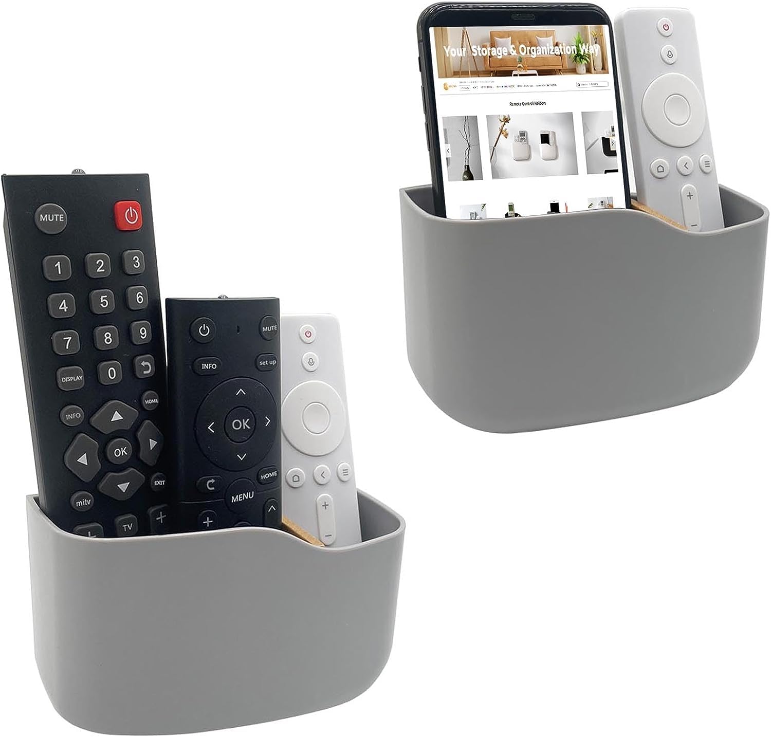 SUNFICON Adhesive Remote Control Holder Gray Wall Mount Media Player ...