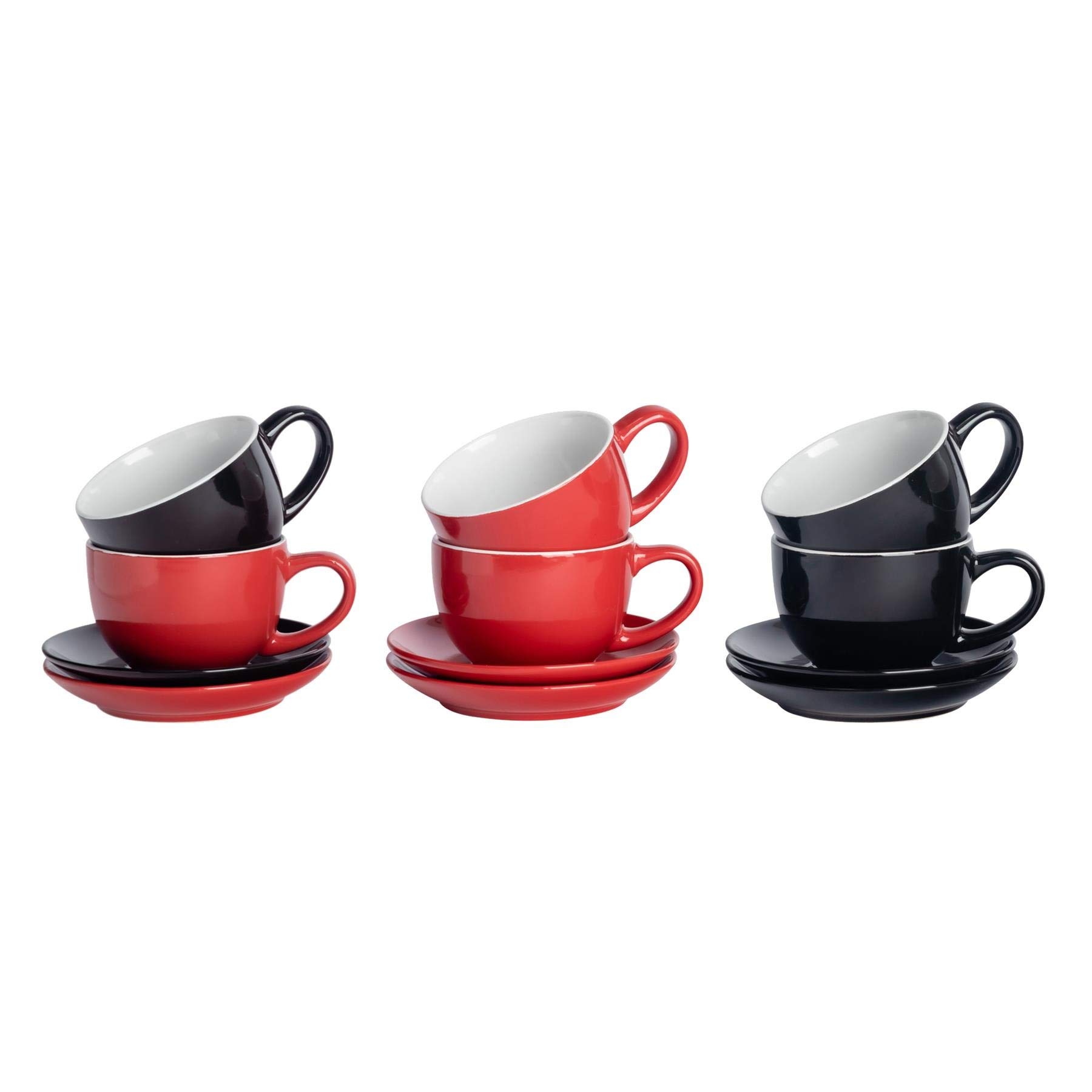 Argon Tableware 12 Piece Coloured Cappuccino Cup and Saucer Set ...