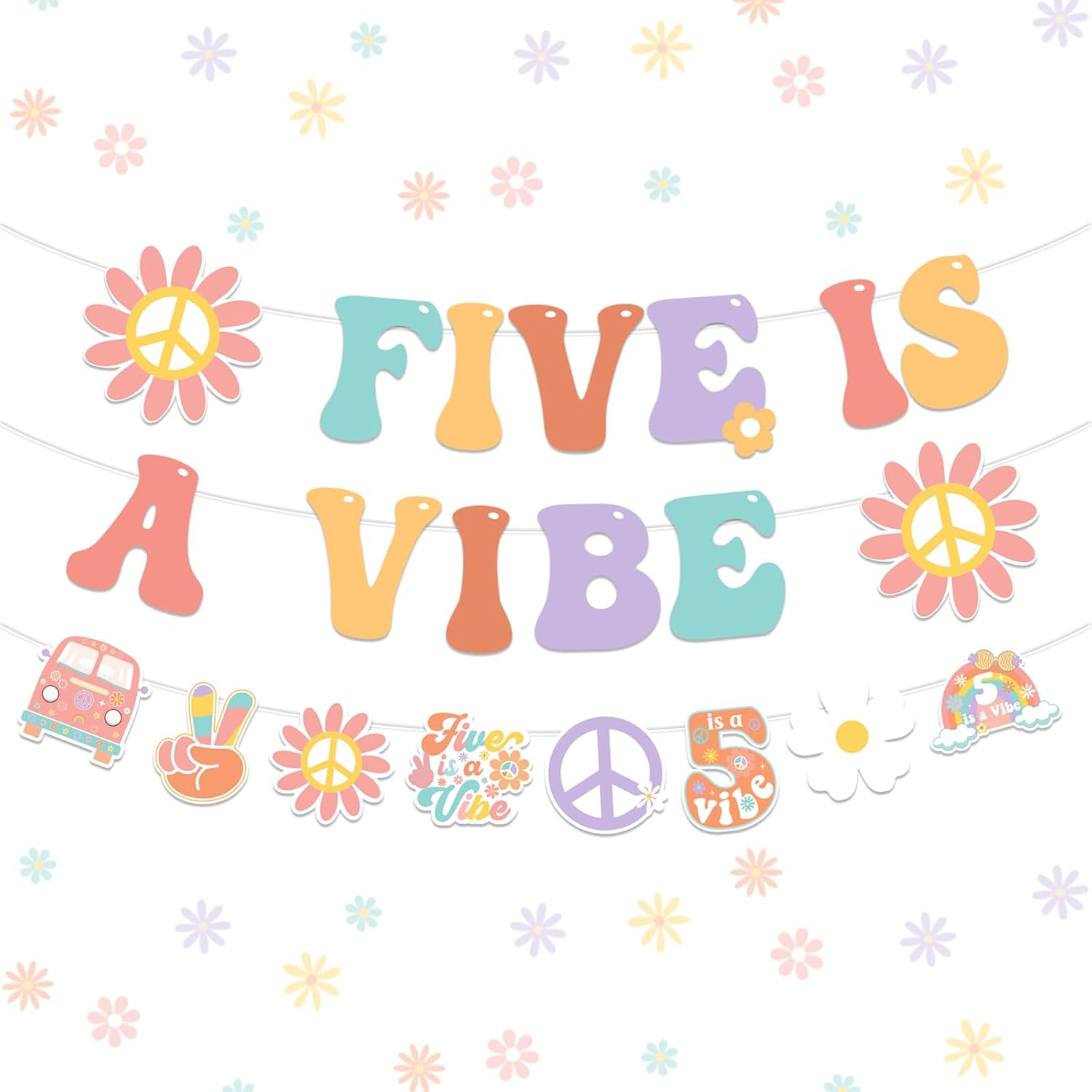 Amazon.com: Fangleland Five Is A Vibe 5th Birthday Banner Decorations for 5 Year Old Girl - Boho ...