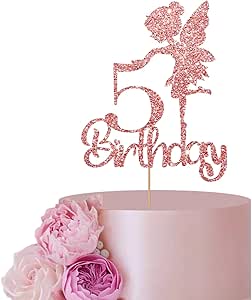Amazon.com: Rose Gold Fairy Happy 5th Birthday Cake Topper, Fairy Five Sign Cake Topper, Baby ...