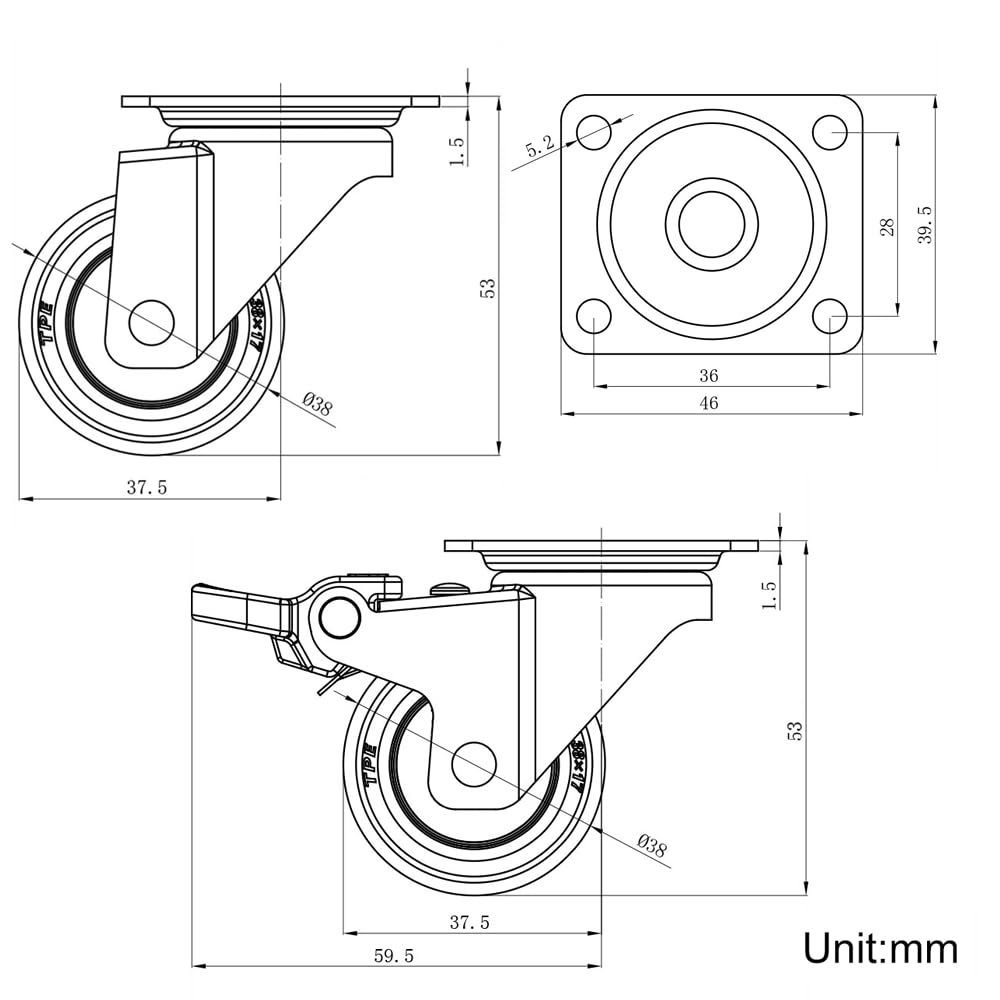 Snapklik.com : NERILEE 1.5 Inch Caster Wheels Rubber Caster