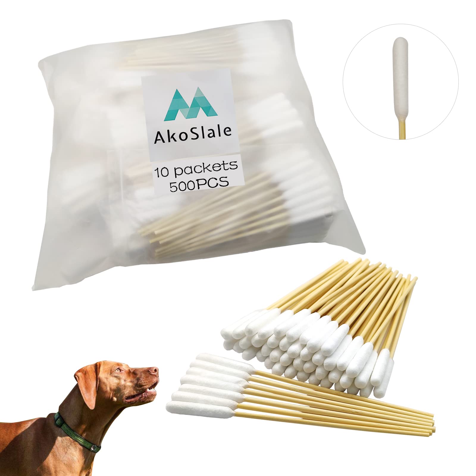 Amazon.com : AkoSlale Dog Q Tips, Qtips Cotton Swabs 500 Count, 6 Inch ...