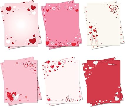 60 Sheets Valentine's Day Stationery Paper 8.5 X 11 Inch,6 Style Love ...