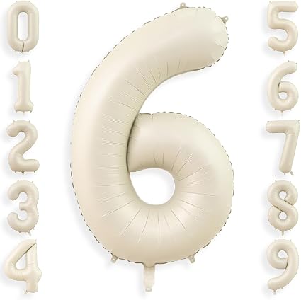 Amazon.com: 40 Inch Cream White 6 Balloon Numbers, Large Number 6 ...