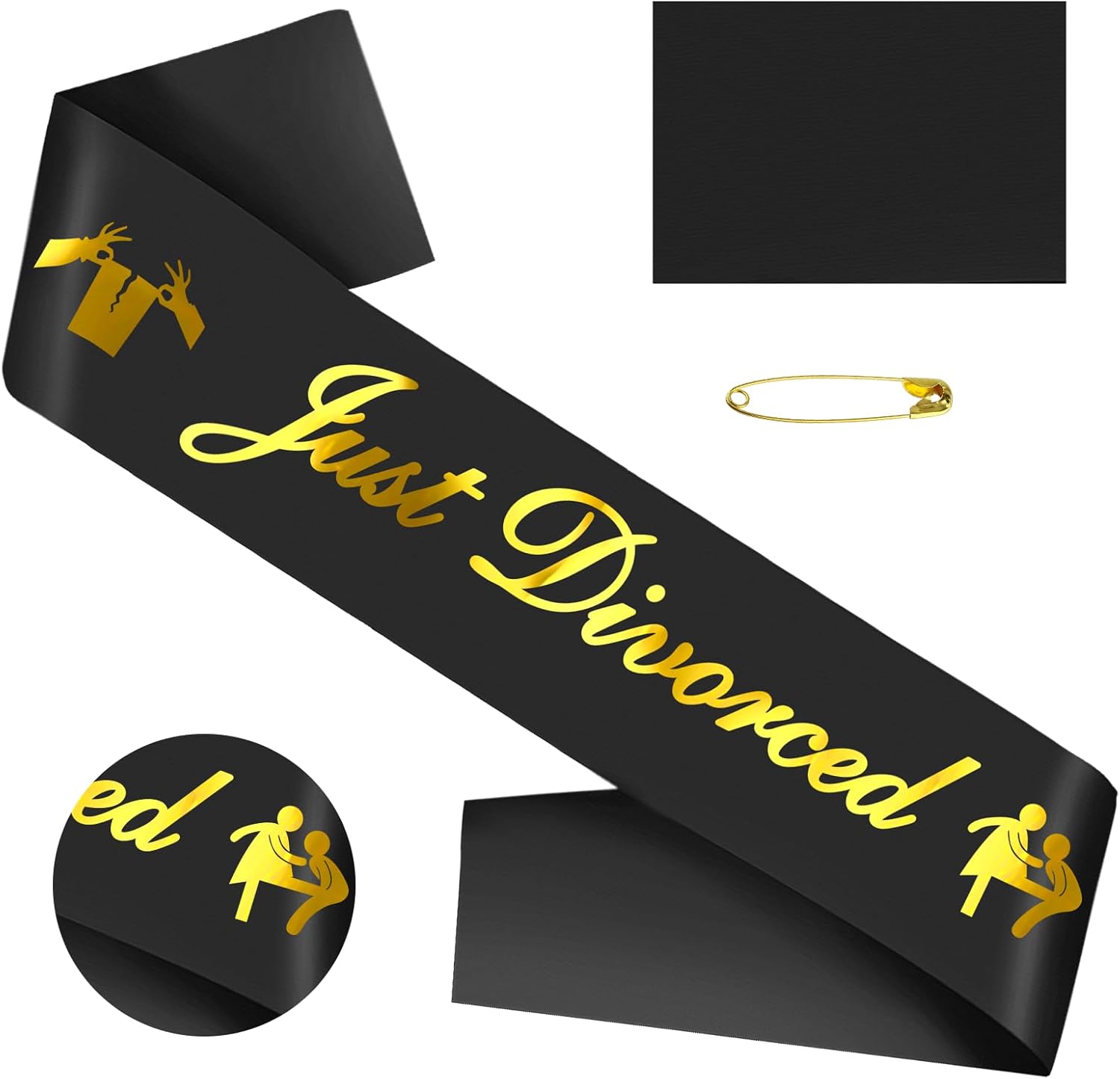 Amazon.com: Just Divorced Sash with Gold Foil, Black Divorce Party Sash ...