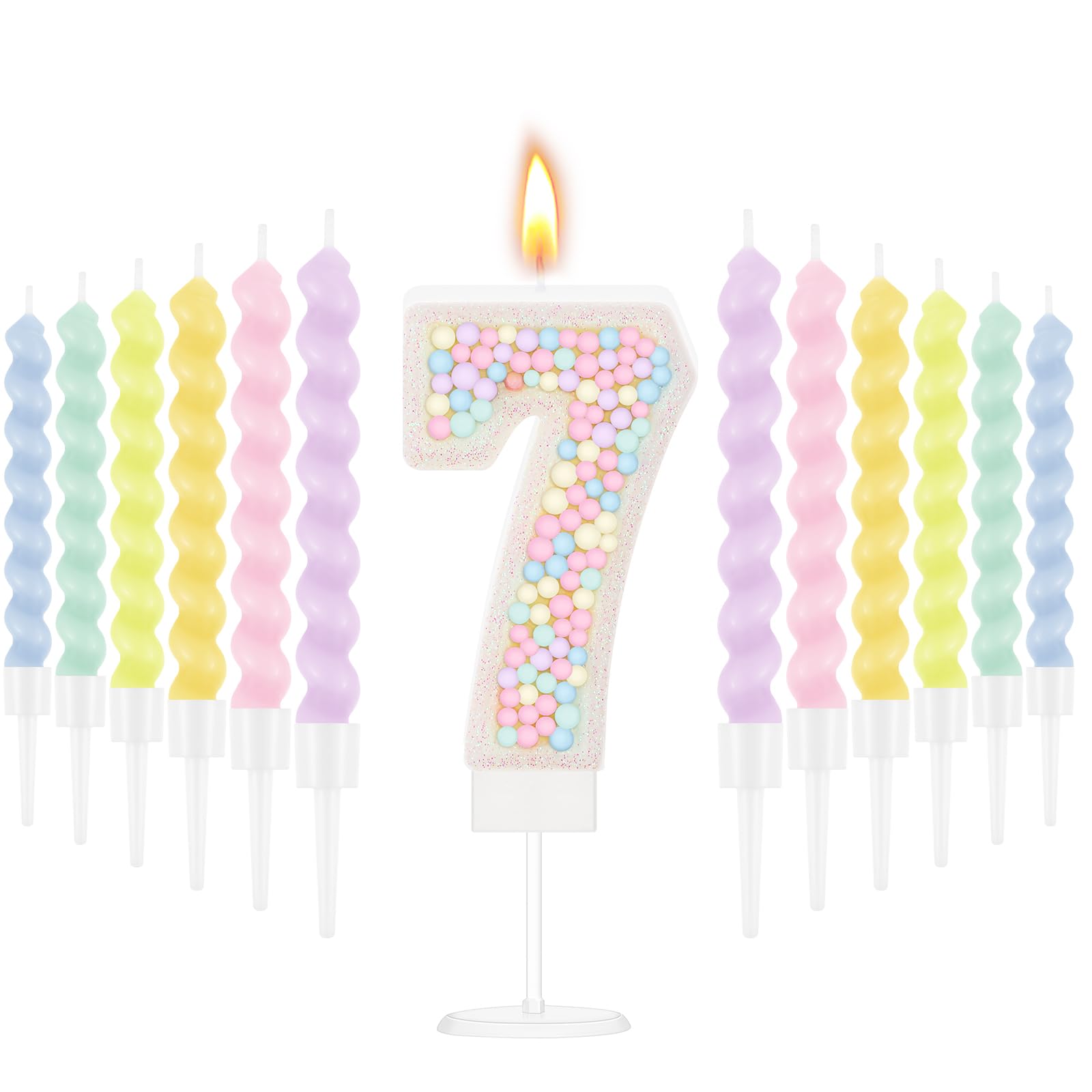 Amazon.com: MTLEE Number 7 Birthday Candle with 12 Pcs Spiral Candles ...